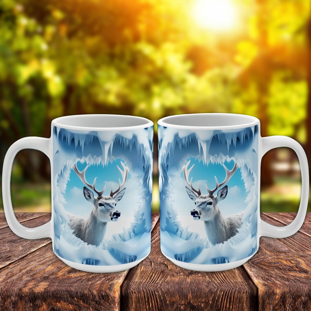 Ceramic Whitetail Buck Mug, 3D Winter Deer Mug- Cozy Holiday Coffee Cup ...