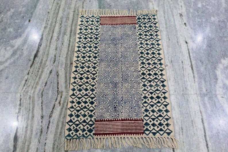 Indian Block Print Rug Handmade Rug Garden Rugkilim Rug - Etsy