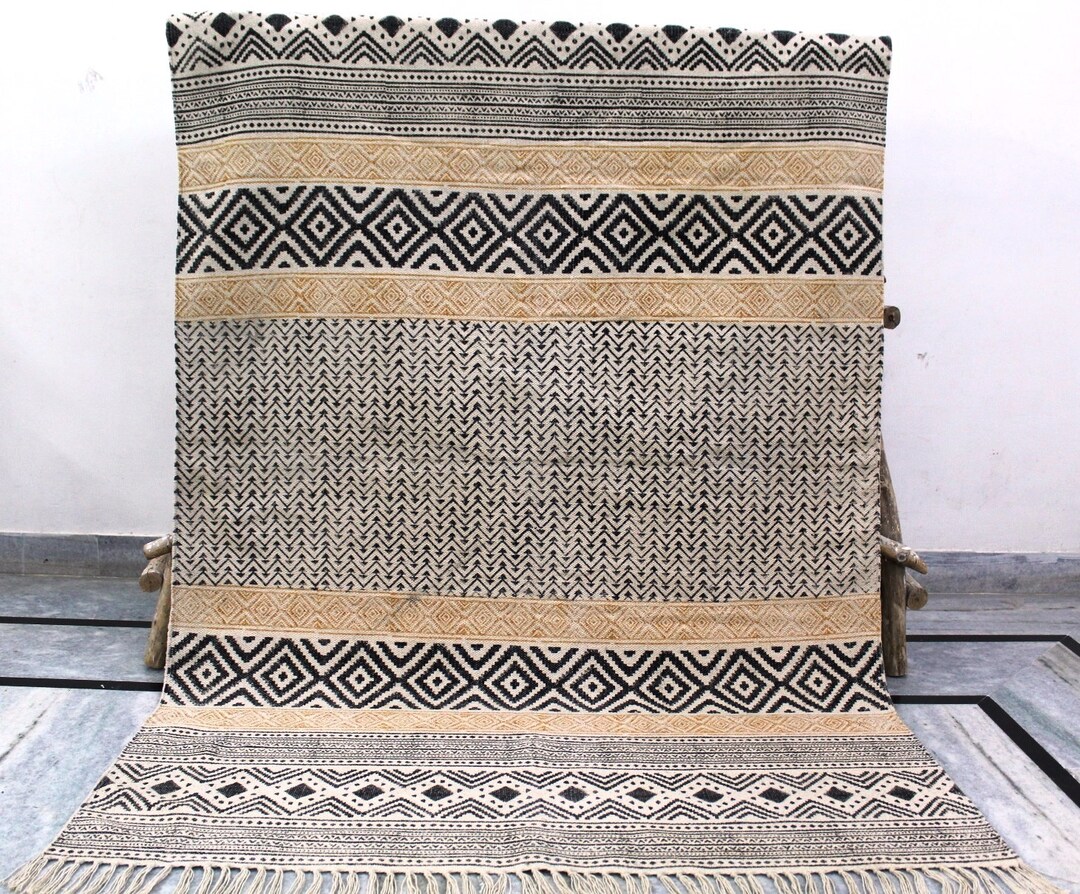 4x8 Block Print Cotton Rug, Handmade Rug, Indian Rug, Custom Size Rug ...