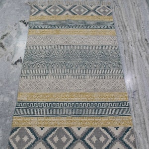 3X5 Area Rug, Hand Block Print Rug , Outdoor / Indoor/ Kitchen / Living ...
