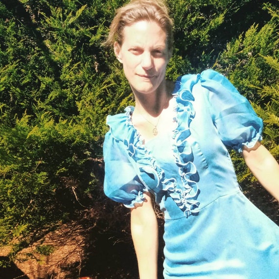 1970s maxi dress. Gorgeous ruffly, swirly, floaty, pu… - Gem