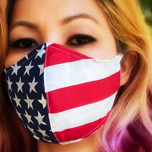 Patriotic American Flag Face Mask With Nose Wire and Filter | Etsy