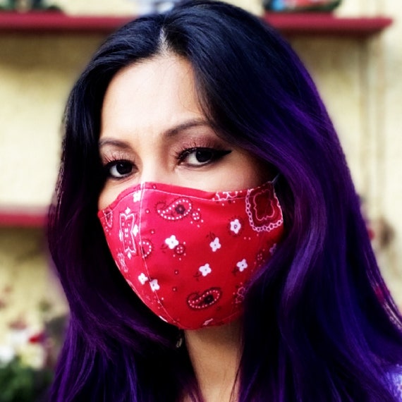 Red Bandana Face Mask With Nose Wire and Filter Pocket - Etsy