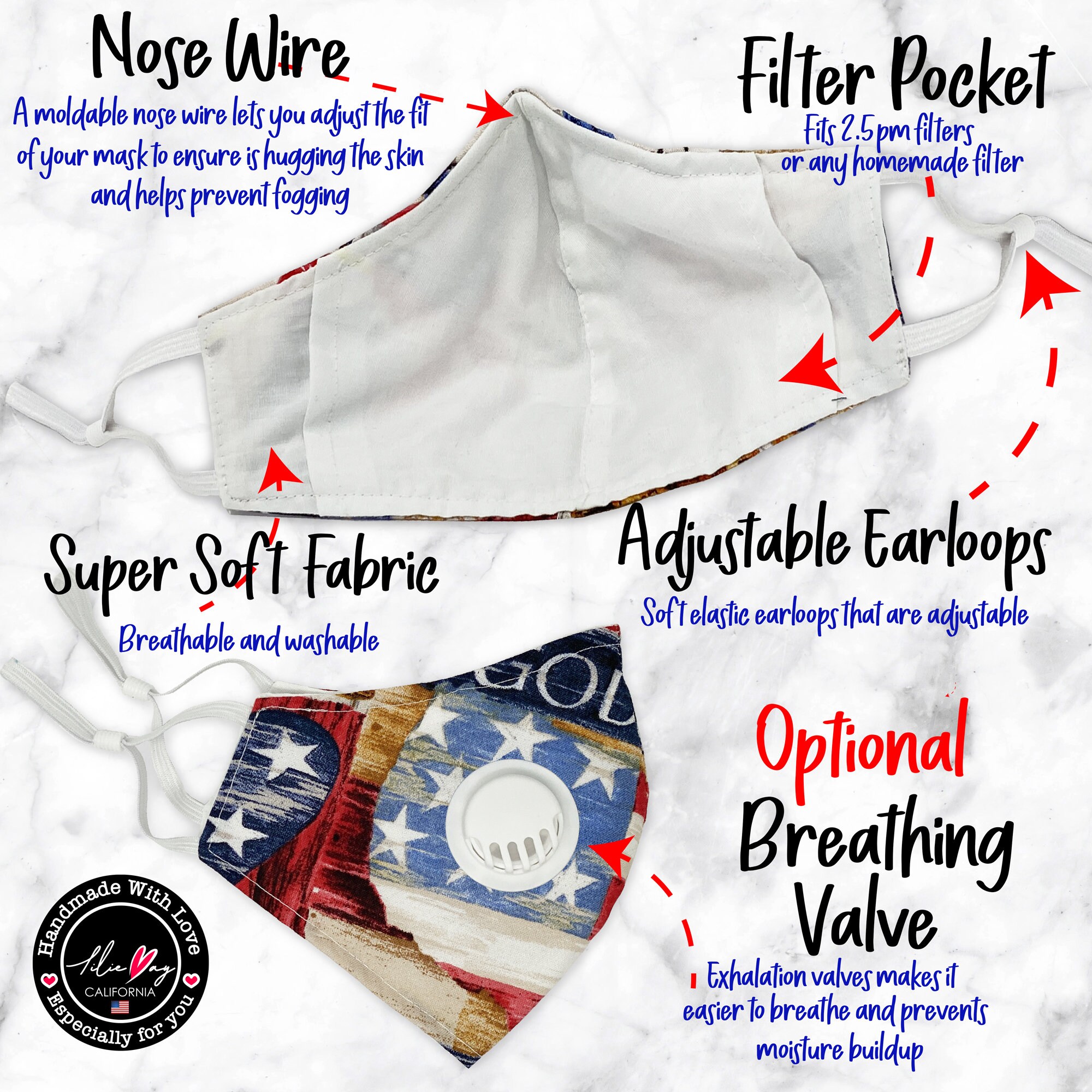 Patriotic United States Map American Flag Face Mask With Nose | Etsy