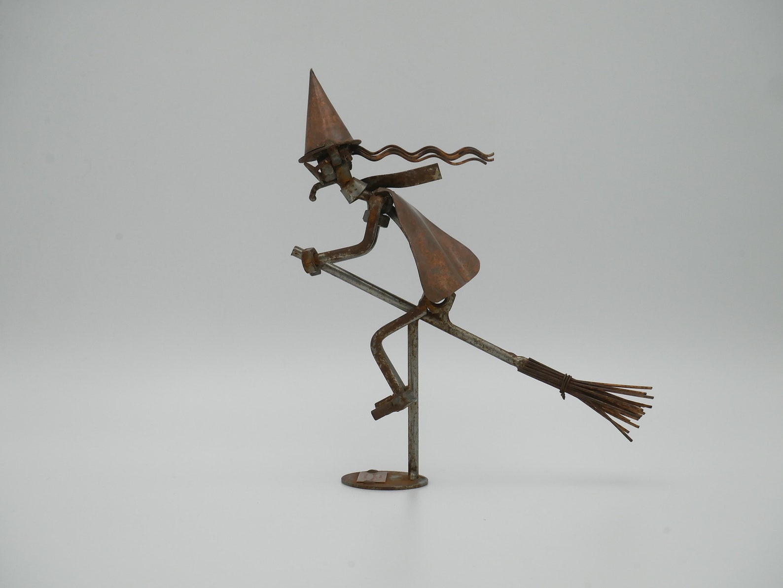 Vintage Steampunk Witch on a Broom Sculpture With Stand Copper and ...