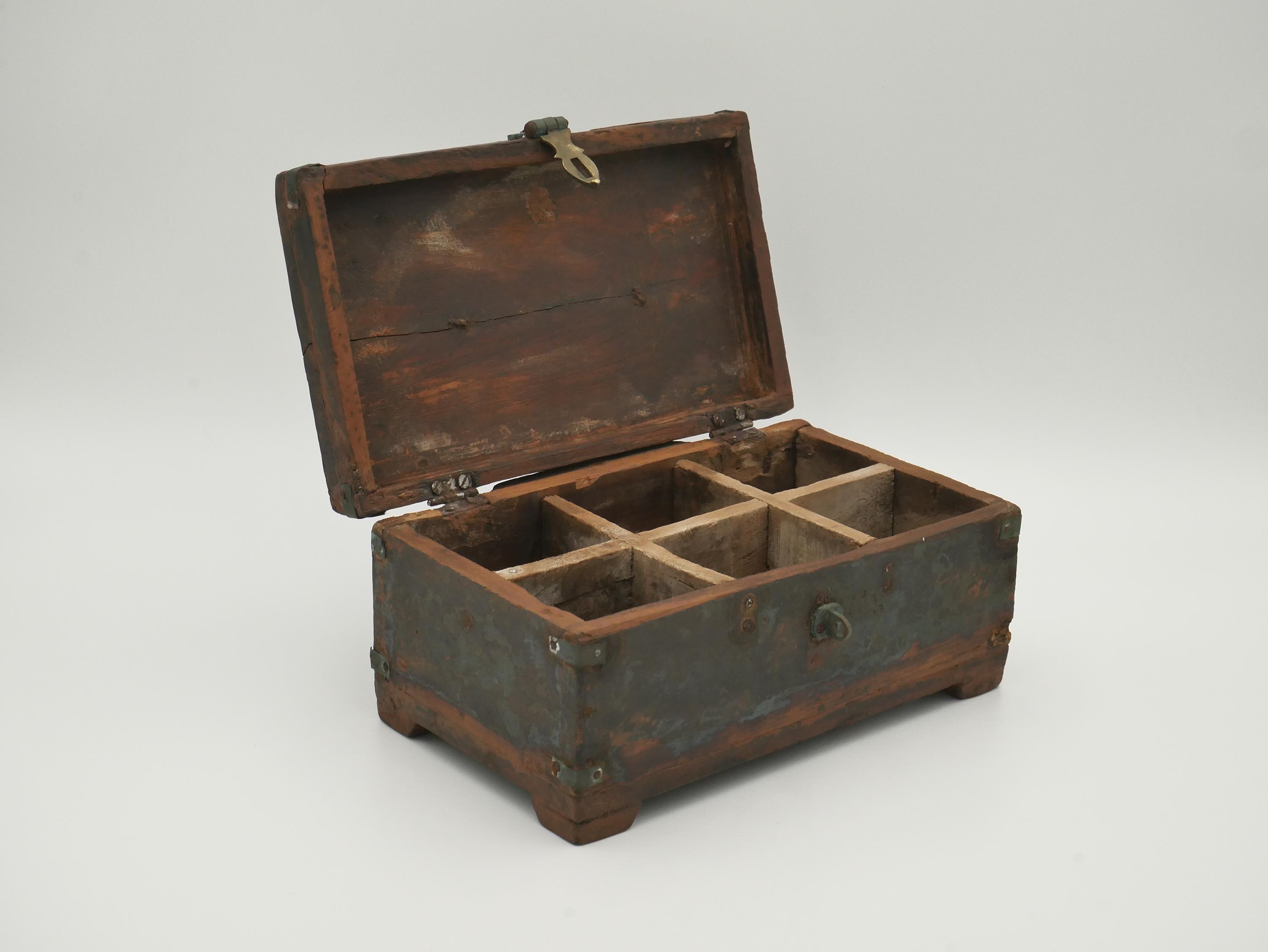 Antique Wood Box With Six Dividers, Metal Hardware, Small Chest - Etsy