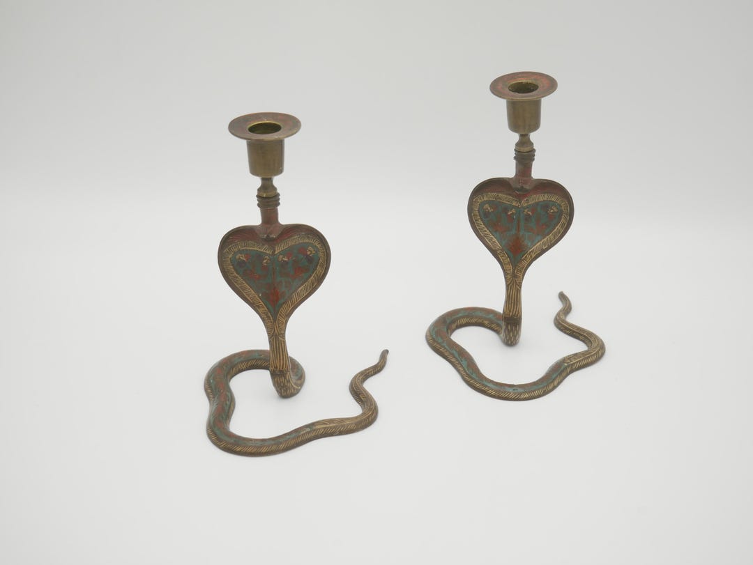 Vintage Cobra Candlesticks Brass Matching Pair - Etsy