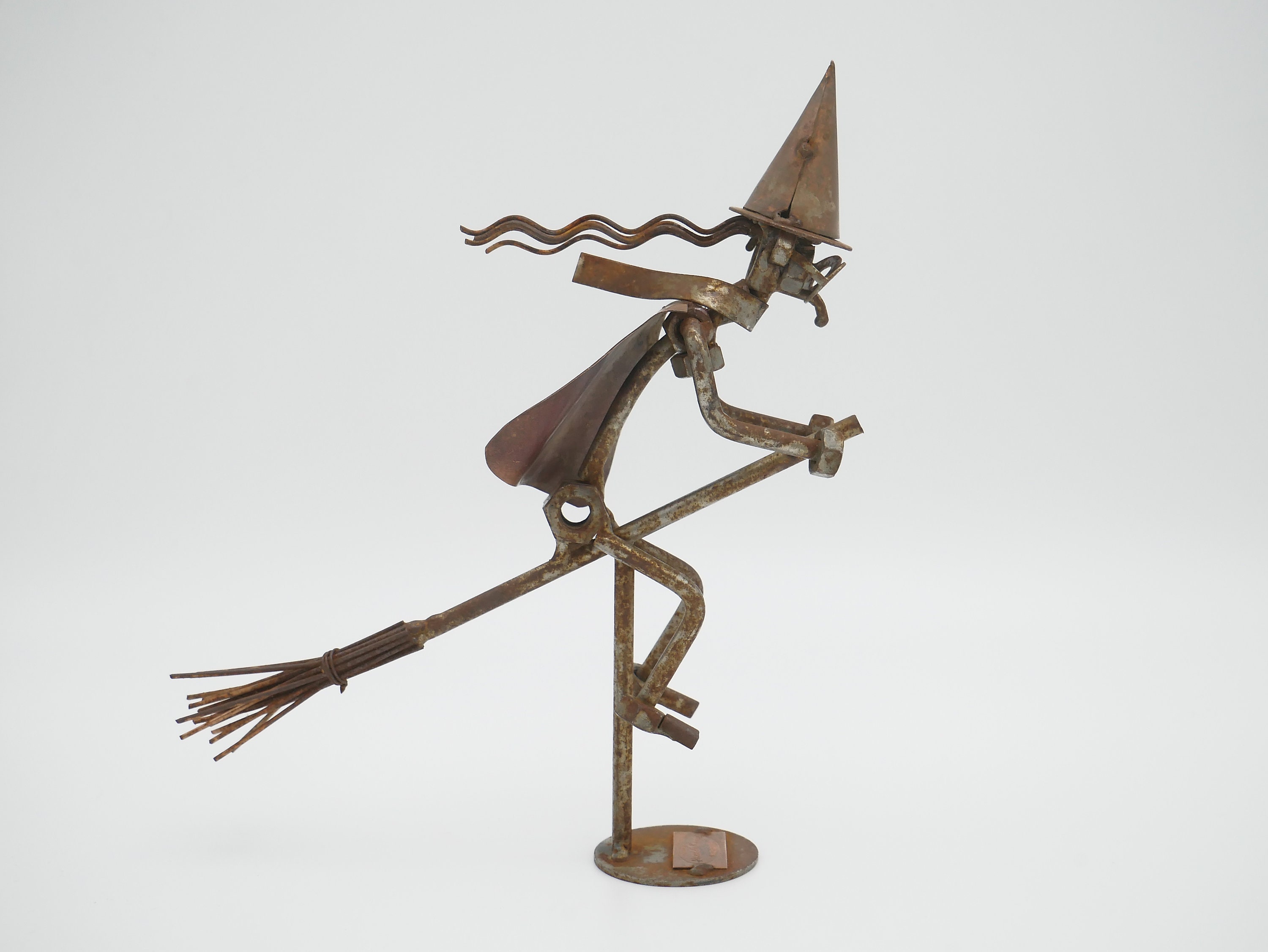 Vintage Steampunk Witch on a Broom Sculpture With Stand Copper and ...