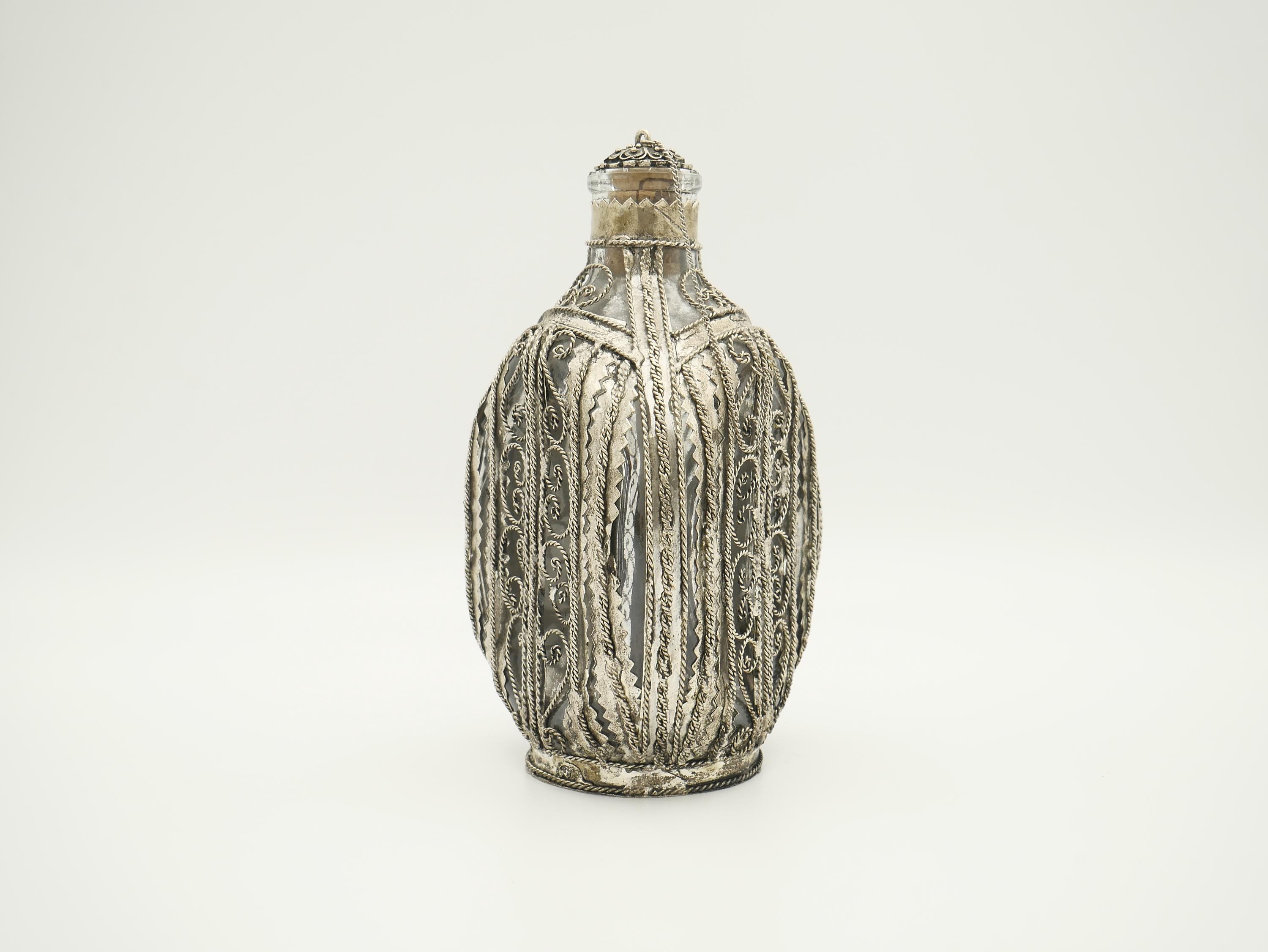 Vintage Twisted Filigree Wire Overlay Decanter Three Sided Bottle With ...