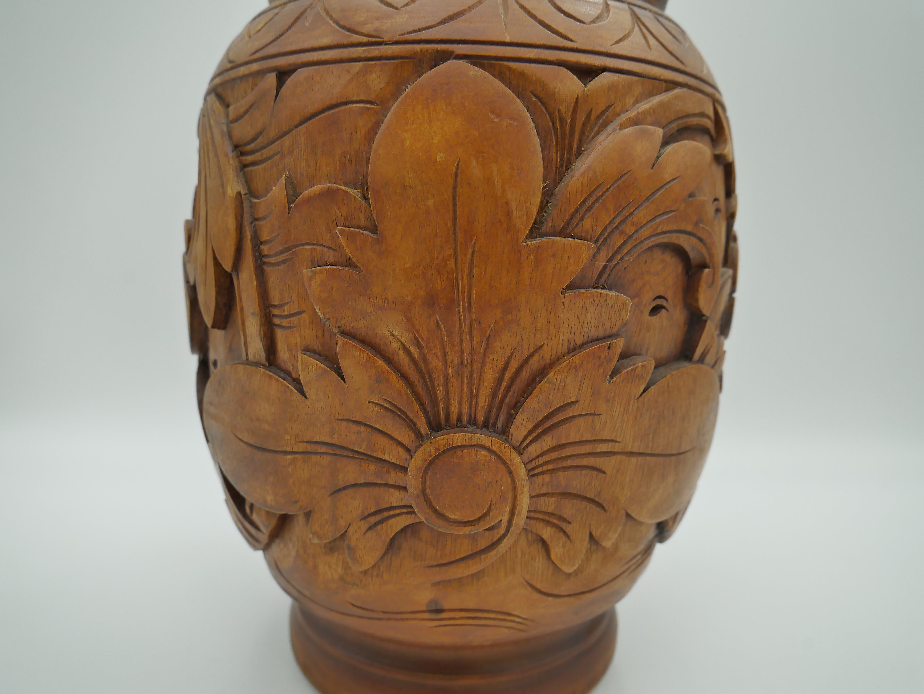 Hand Carved Wood Vase, Raised Floral Exotic Jar - Etsy