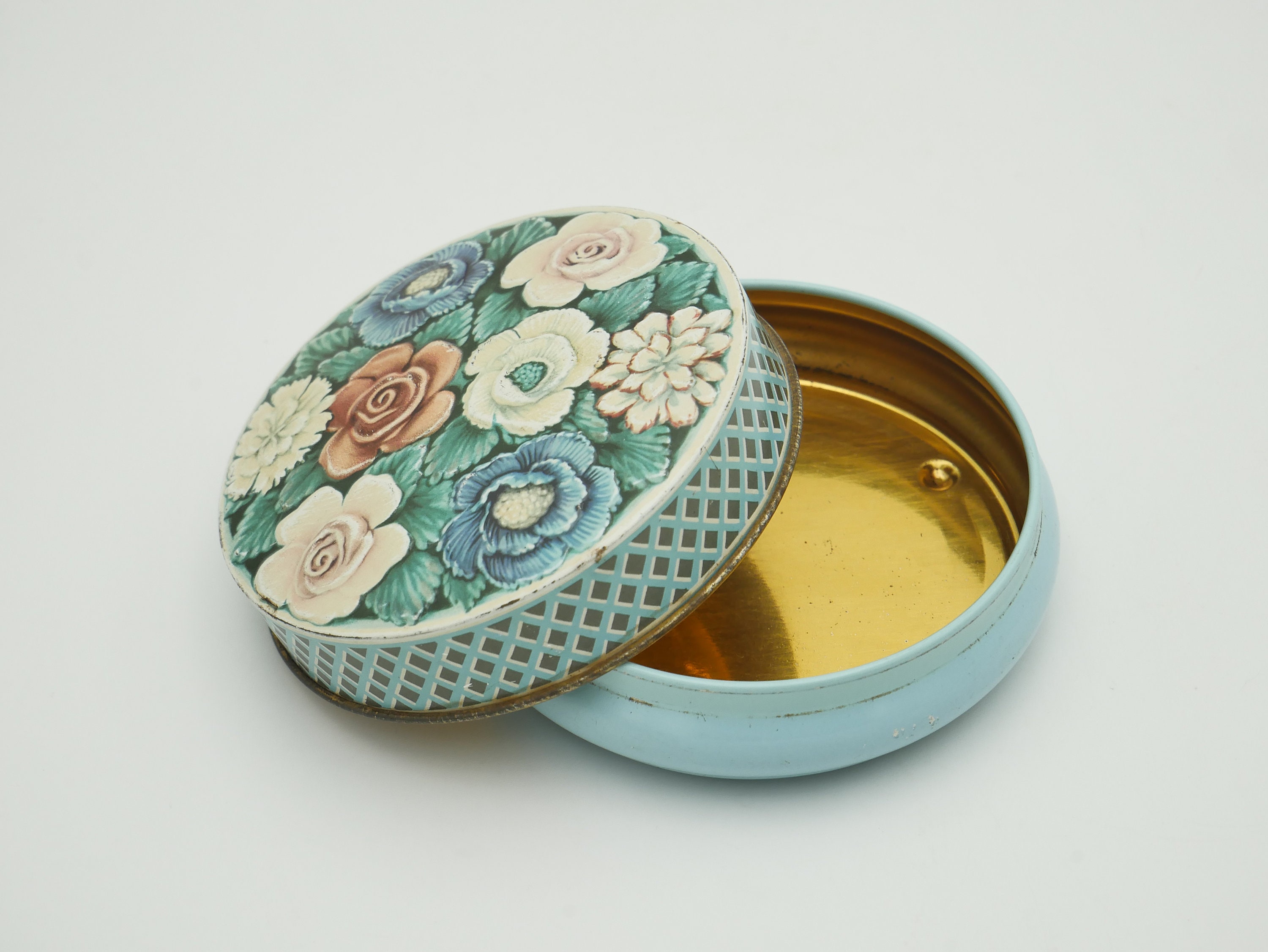 Blue Round Floral Tin With Raised Motif - Etsy