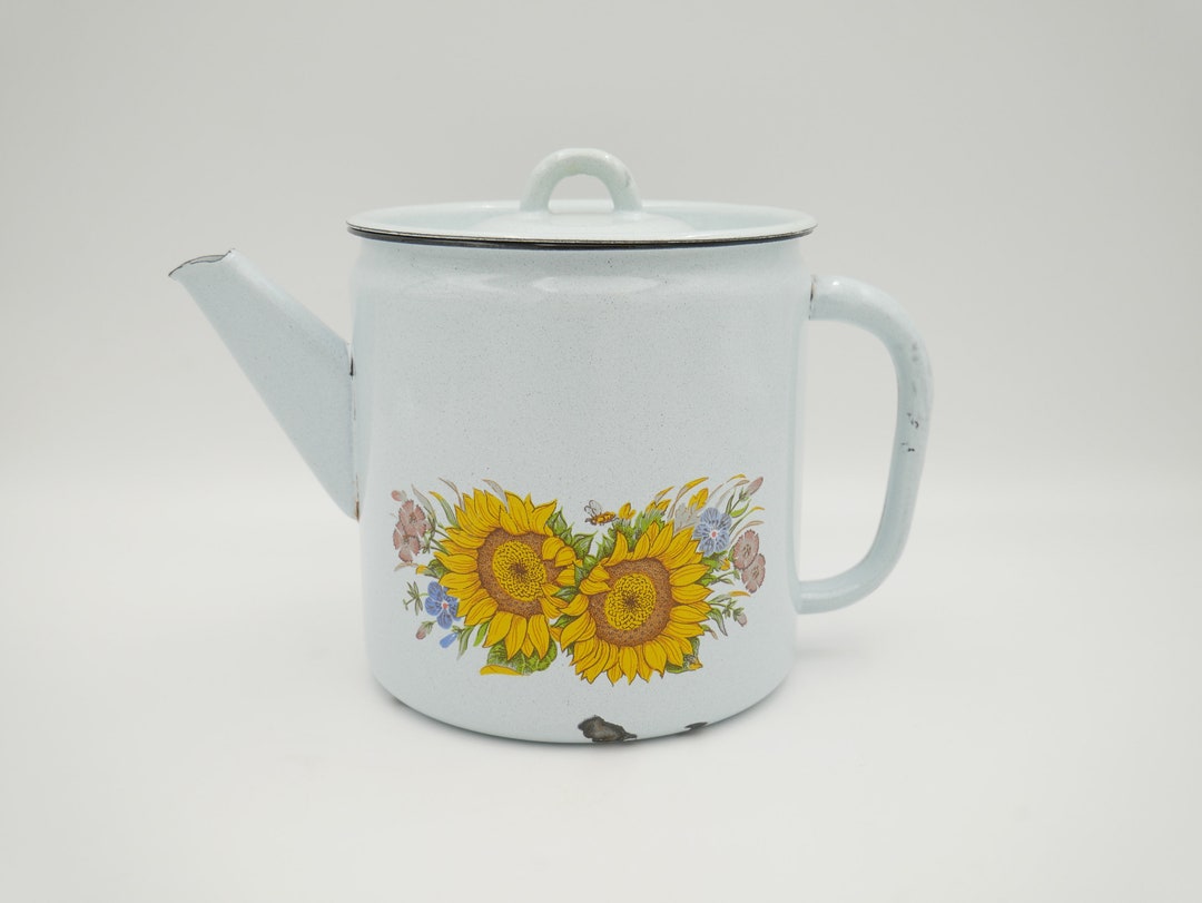 Vintage Large Enamel Kettle Teapot Decorated With Sunflowers - Etsy