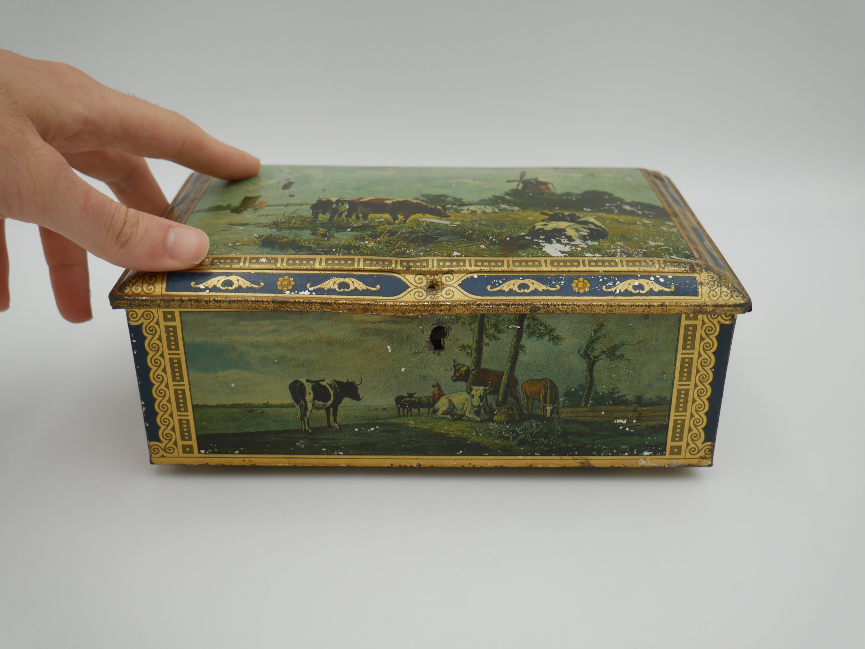 Vintage British Biscuit Tin, Rectangular With Pastoral Scene, Cows ...