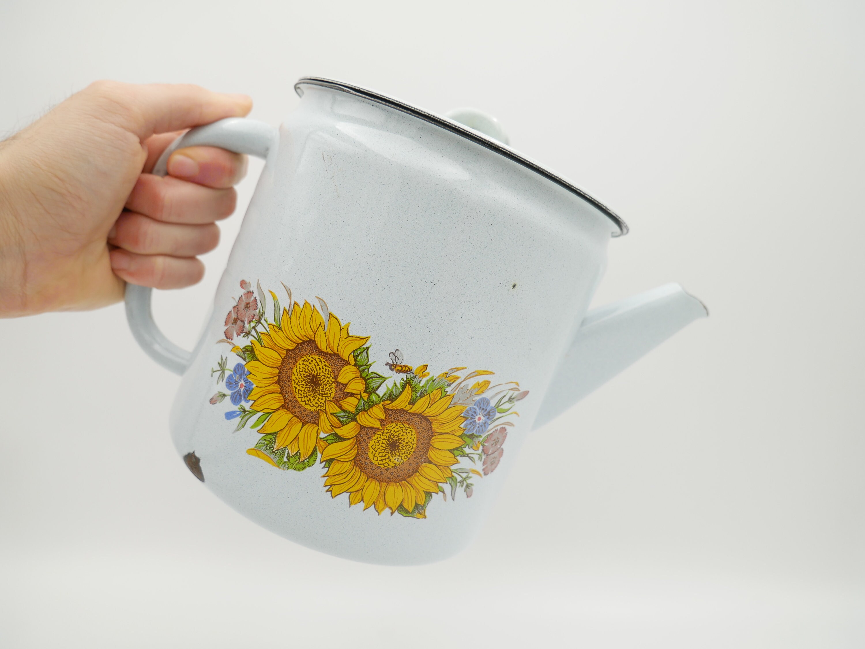 Vintage Large Enamel Kettle Teapot Decorated With Sunflowers - Etsy