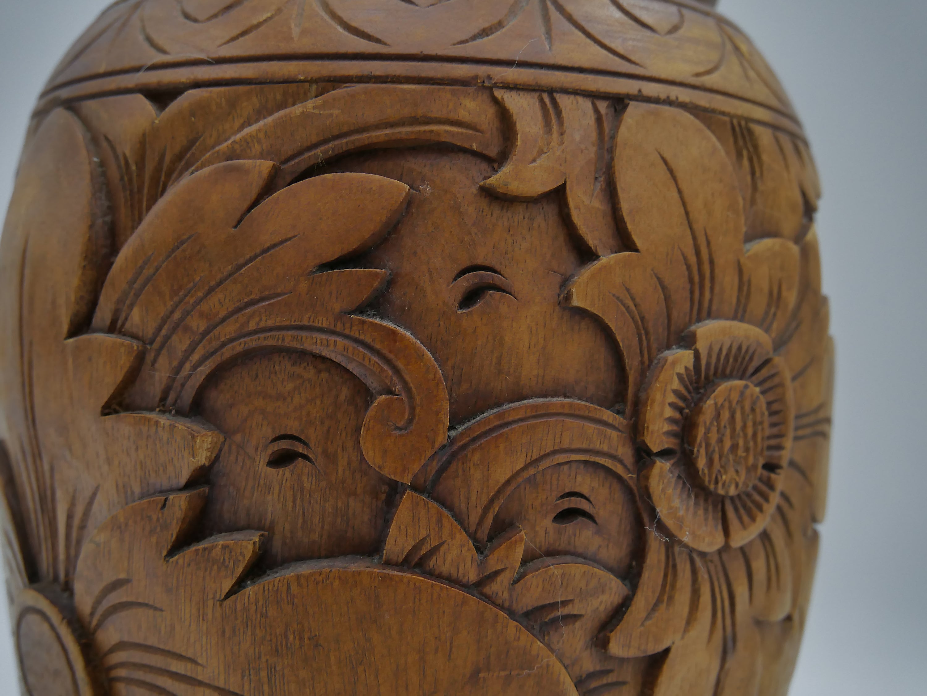 Hand Carved Wood Vase Raised Floral Exotic Jar - Etsy