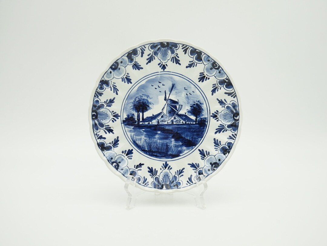 Blue and White Hand Painted Delft Wall Plate Windmill Farm - Etsy