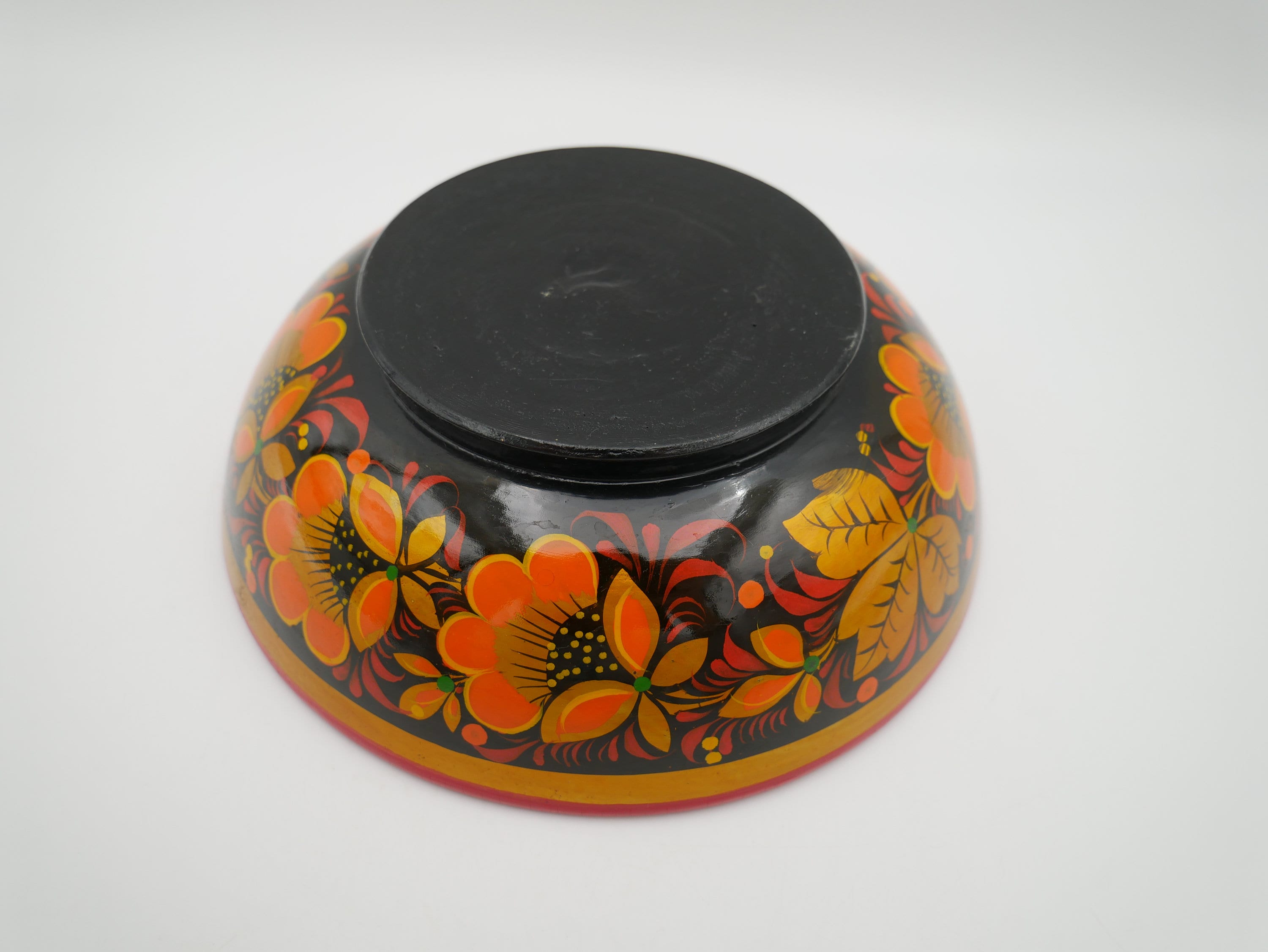 Tole Painted Wooden Fruit Bowl, Folk Art Painted Floral Bowl in Black ...