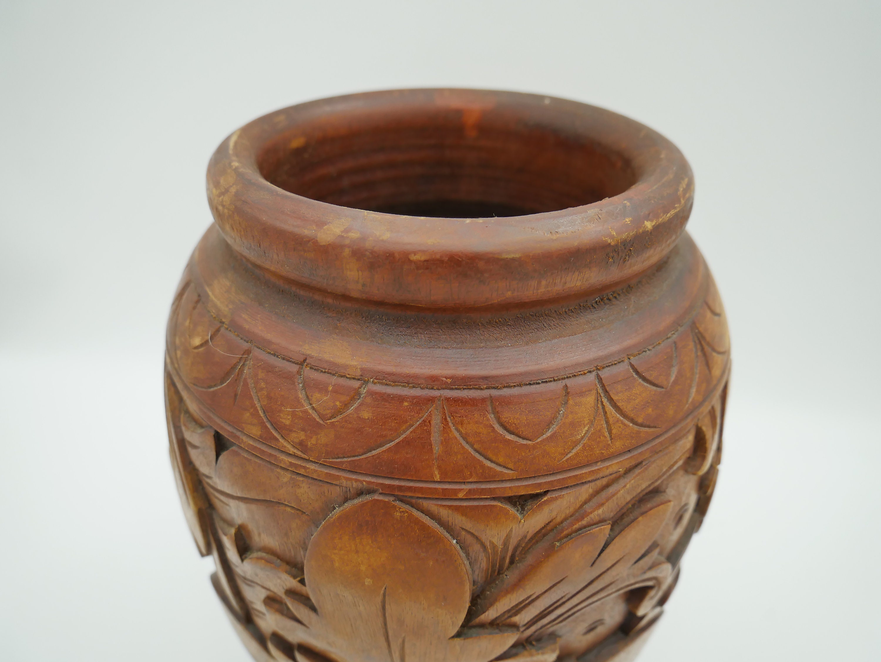 Hand Carved Wood Vase Raised Floral Exotic Jar - Etsy