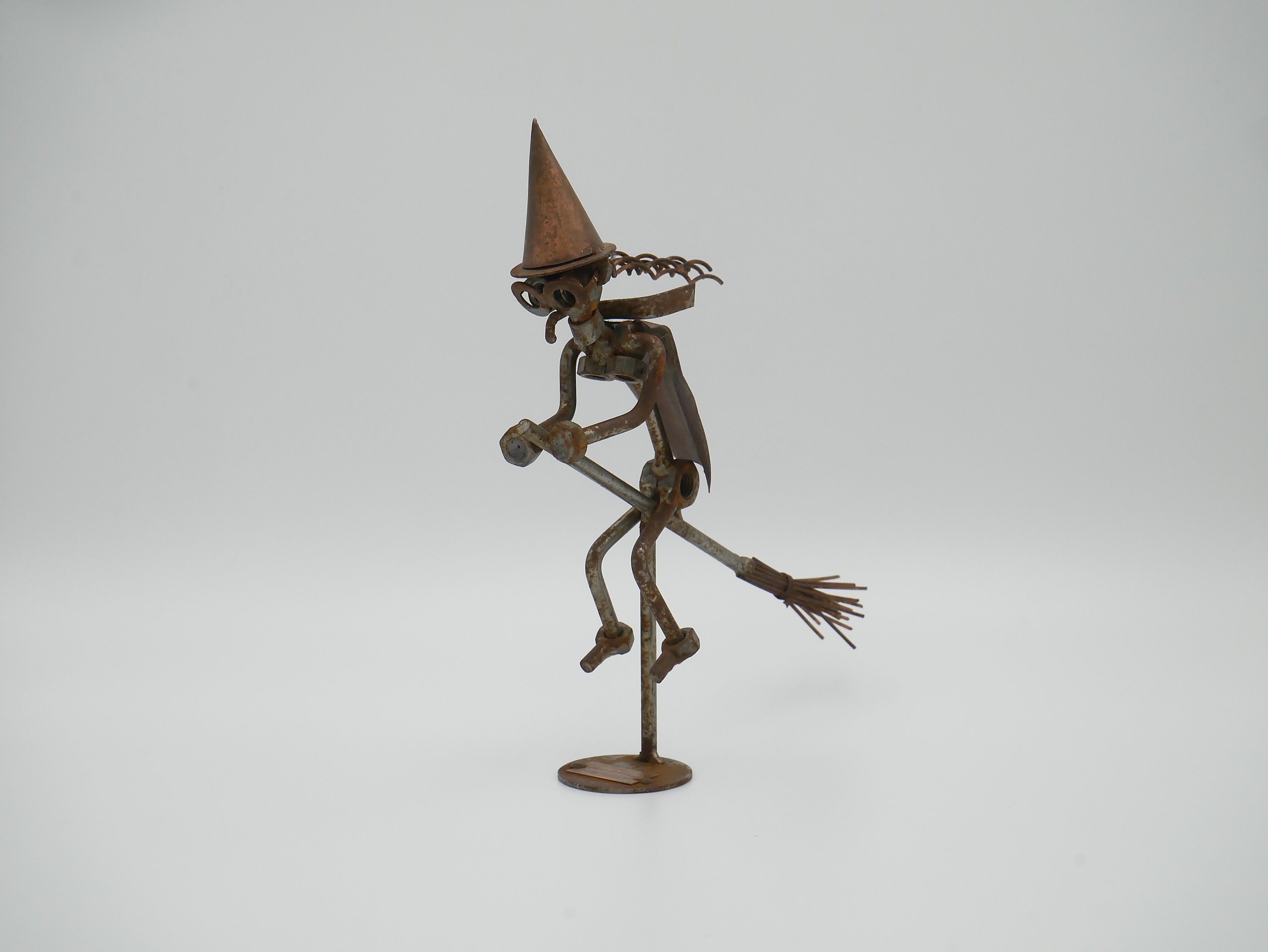 Vintage Steampunk Witch on a Broom Sculpture With Stand Copper and ...