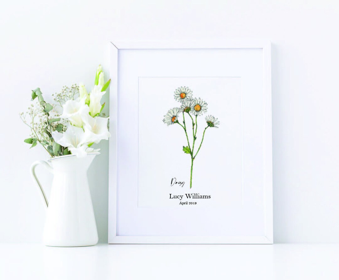 Personalised April Birth Flower Print / Birth Flower Hand Drawn ...