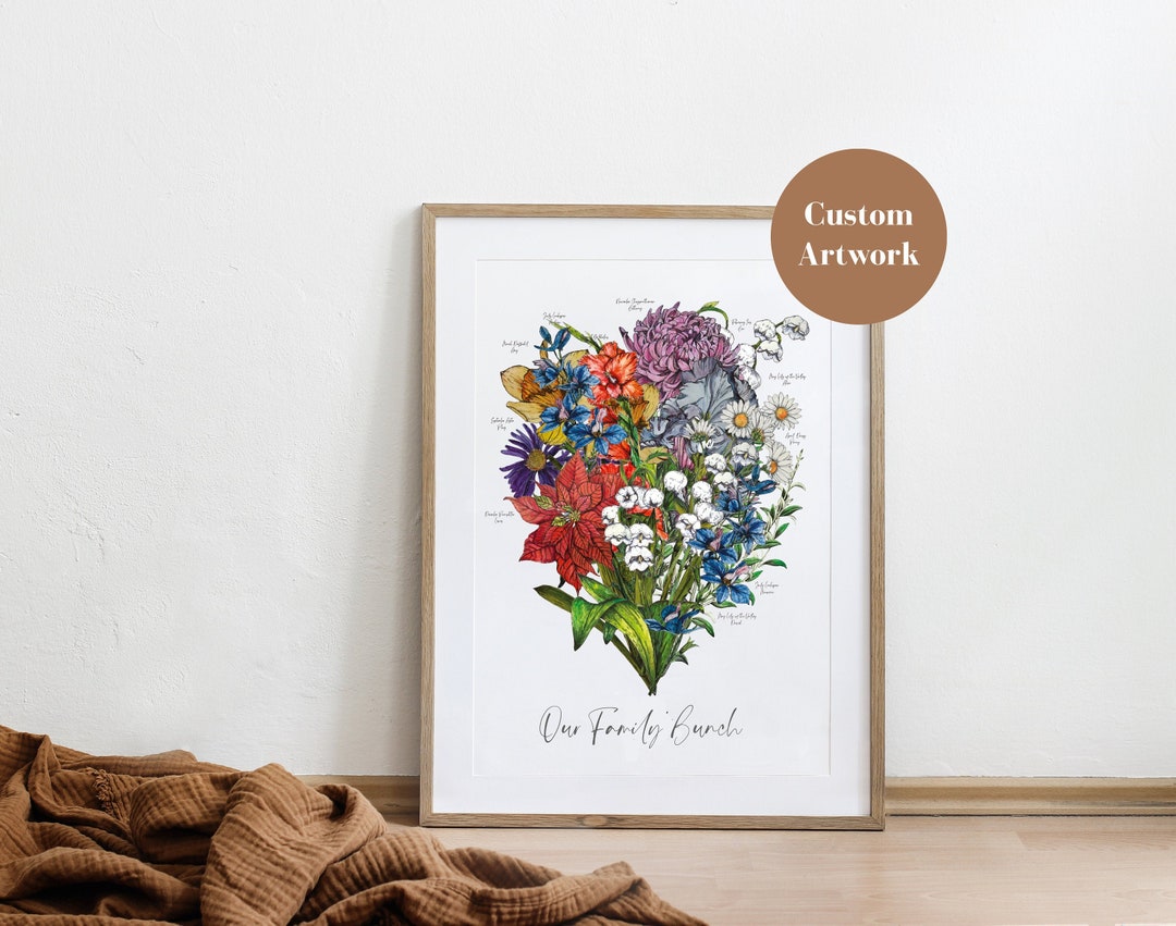 A3 Birth Flower Personalised Family Print / Mothers Day Gifts / Custom ...