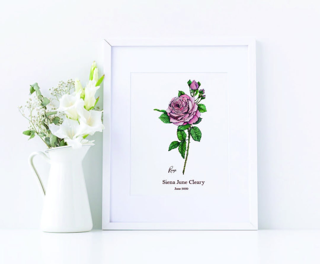 Personalised June Birth Flower Print / Birth Flower Hand Drawn ...