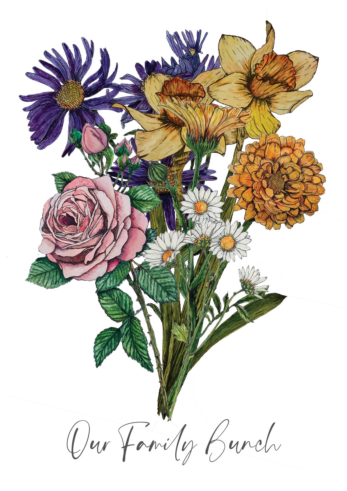A4 Our Family Bunch Print Family Birth Flower Print Birth - Etsy