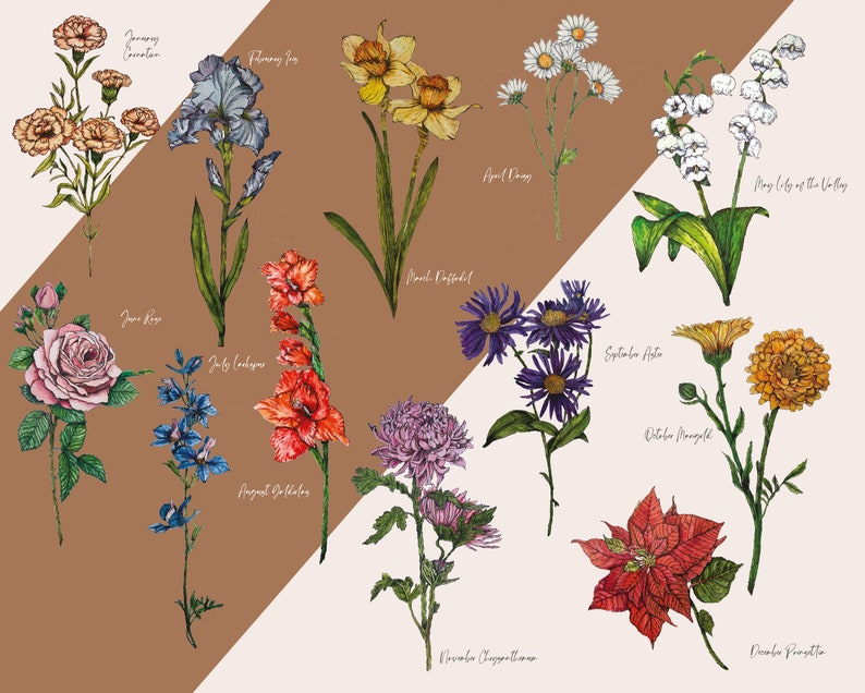 A3 Birth Flower Personalised Family Print / Mothers Day Gifts - Etsy Canada