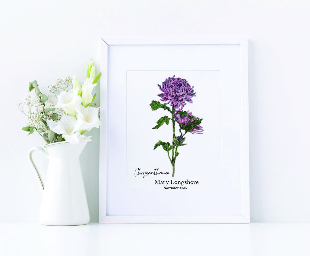 Personalised November Birth Flower Print / Birth Flower Hand Drawn ...