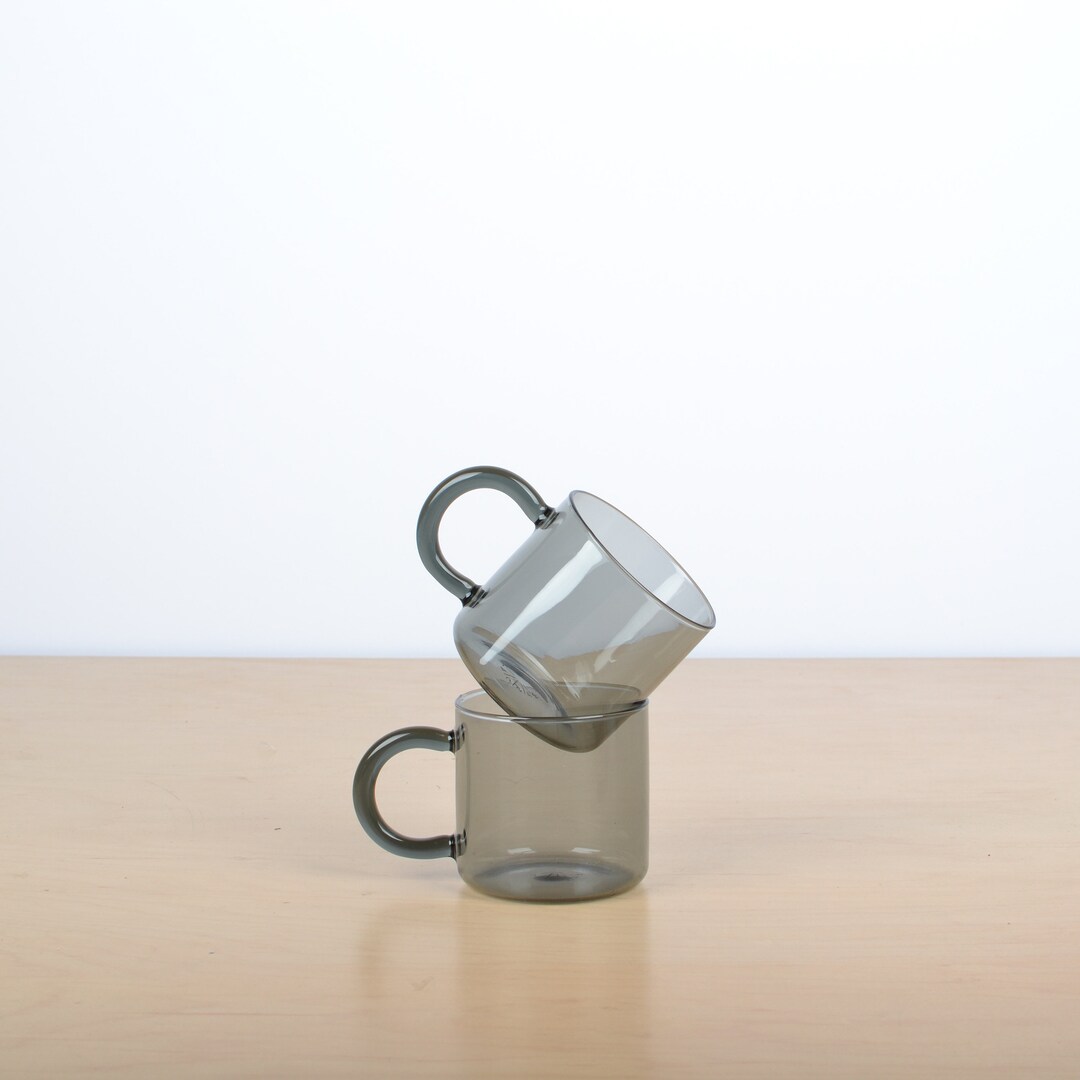 Gray Glass Mugs pair - Etsy