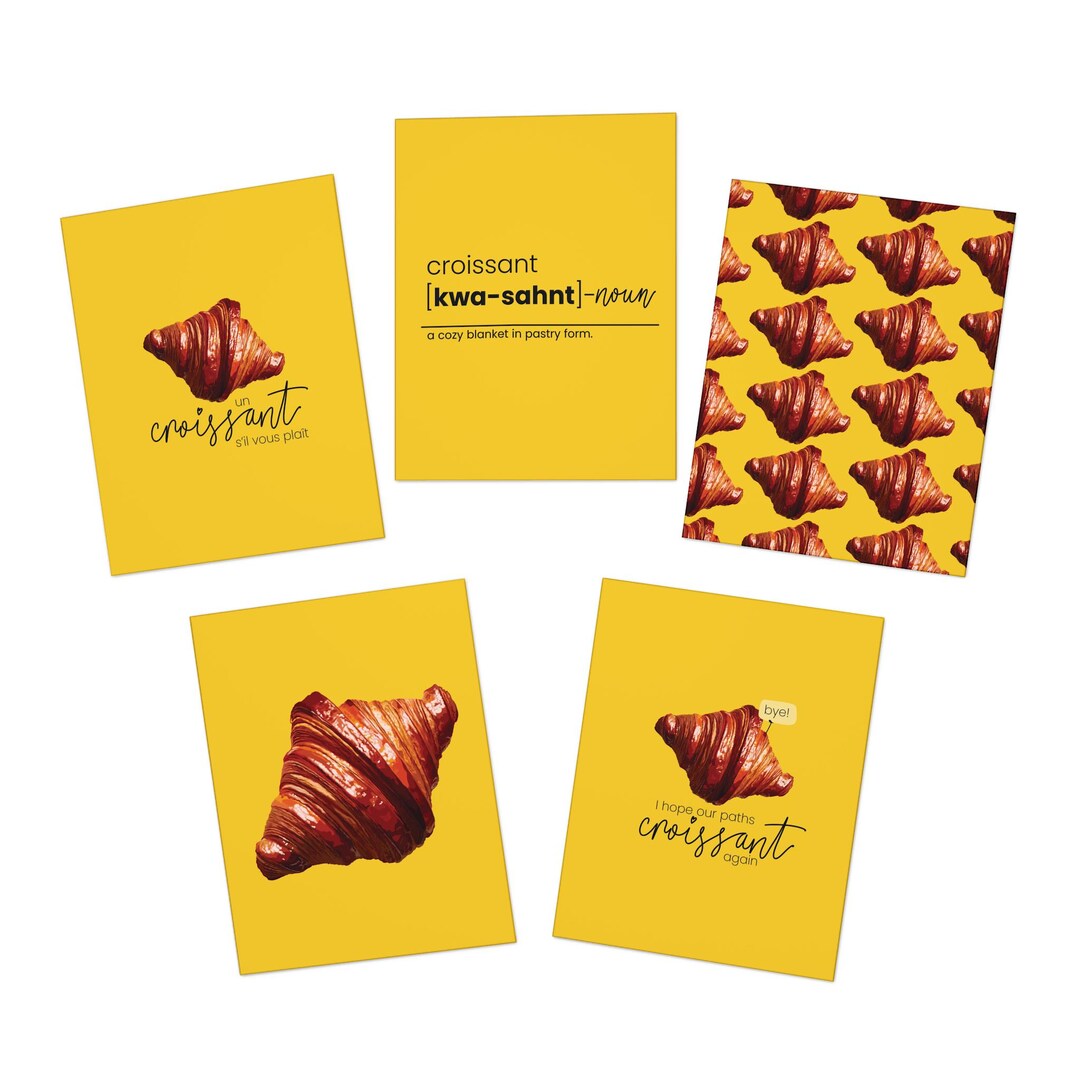 Croissant Greeting Cards Set, Pack of 5 Funny Cards for Foodies ...
