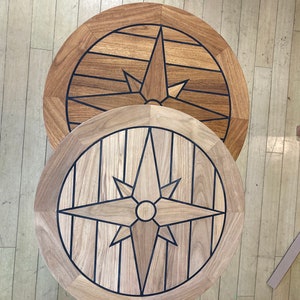 Teak Boat Table Tops W/ Compass Rose Inlay - Very Nice! 2 Styles, 5 ...