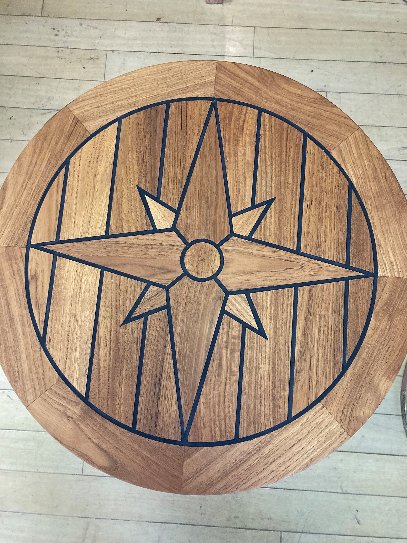 Teak Boat Table Tops W/ Compass Rose Inlay - Very Nice! 2 Styles, 5 ...
