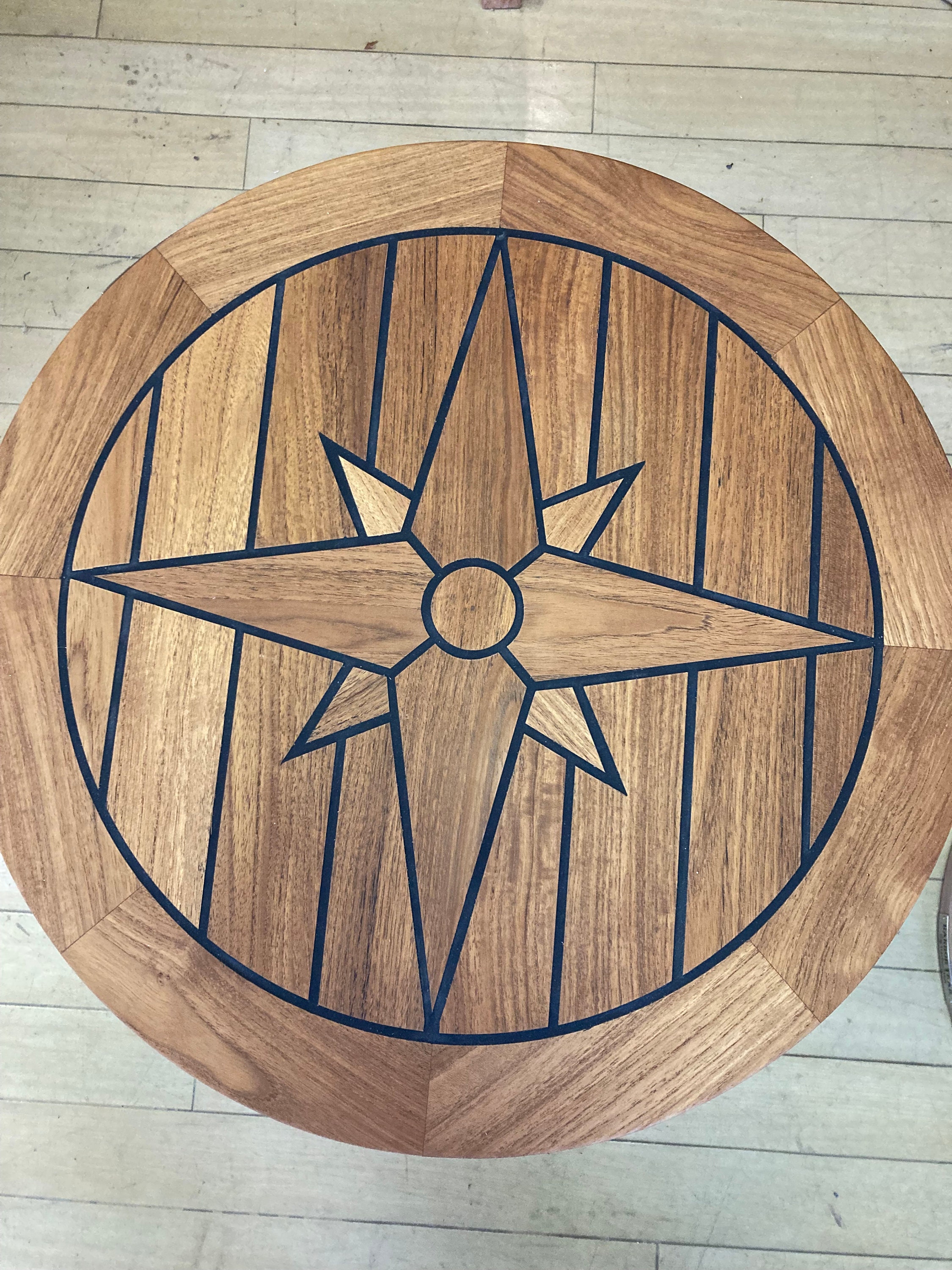 Teak Boat Table Tops W/ Compass Rose Inlay Very Nice 2 Styles, 5 Sizes ...