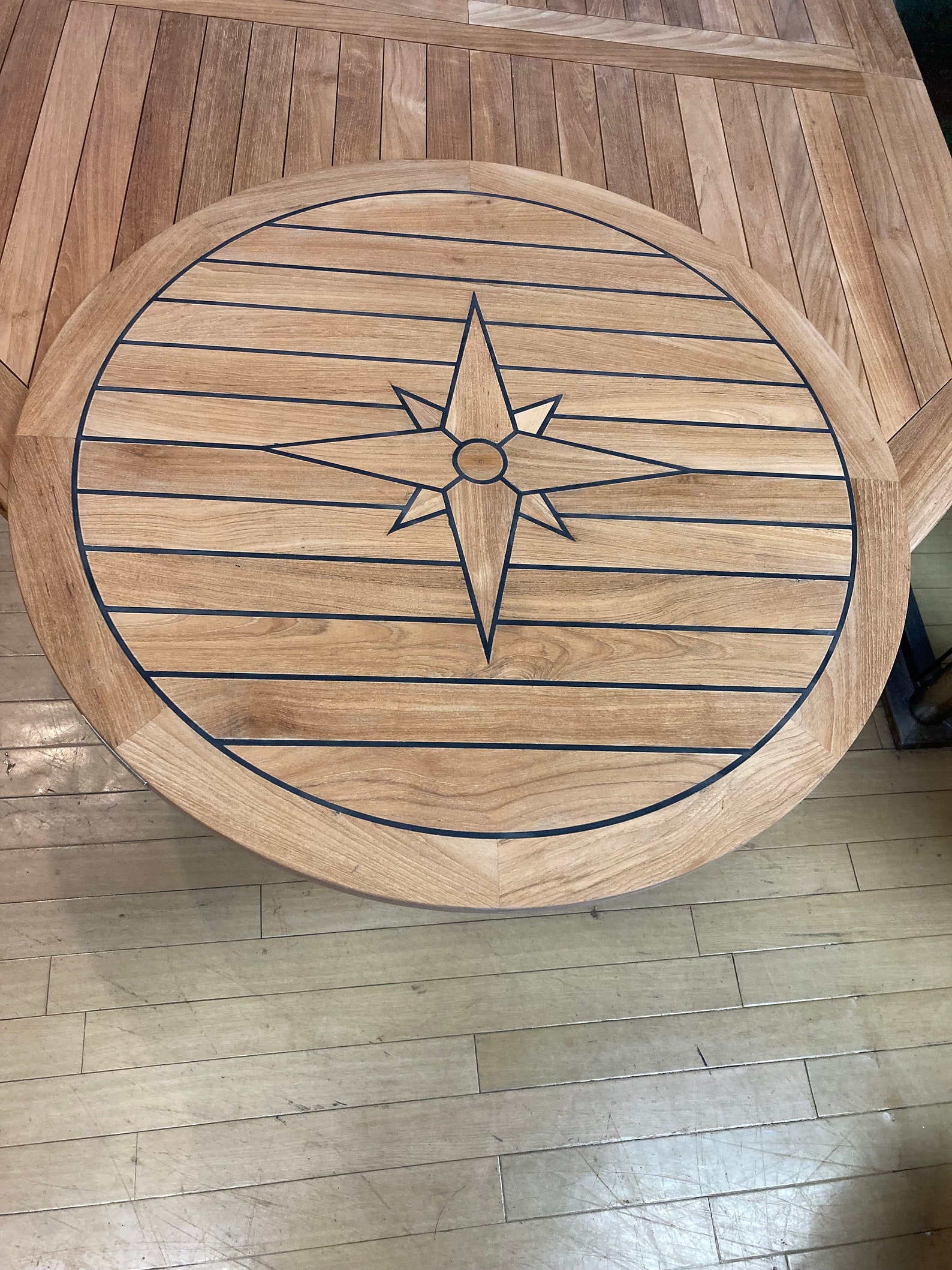 Teak Boat Table Tops W/ Compass Rose Inlay - Very Nice! 2 Styles, 5 ...