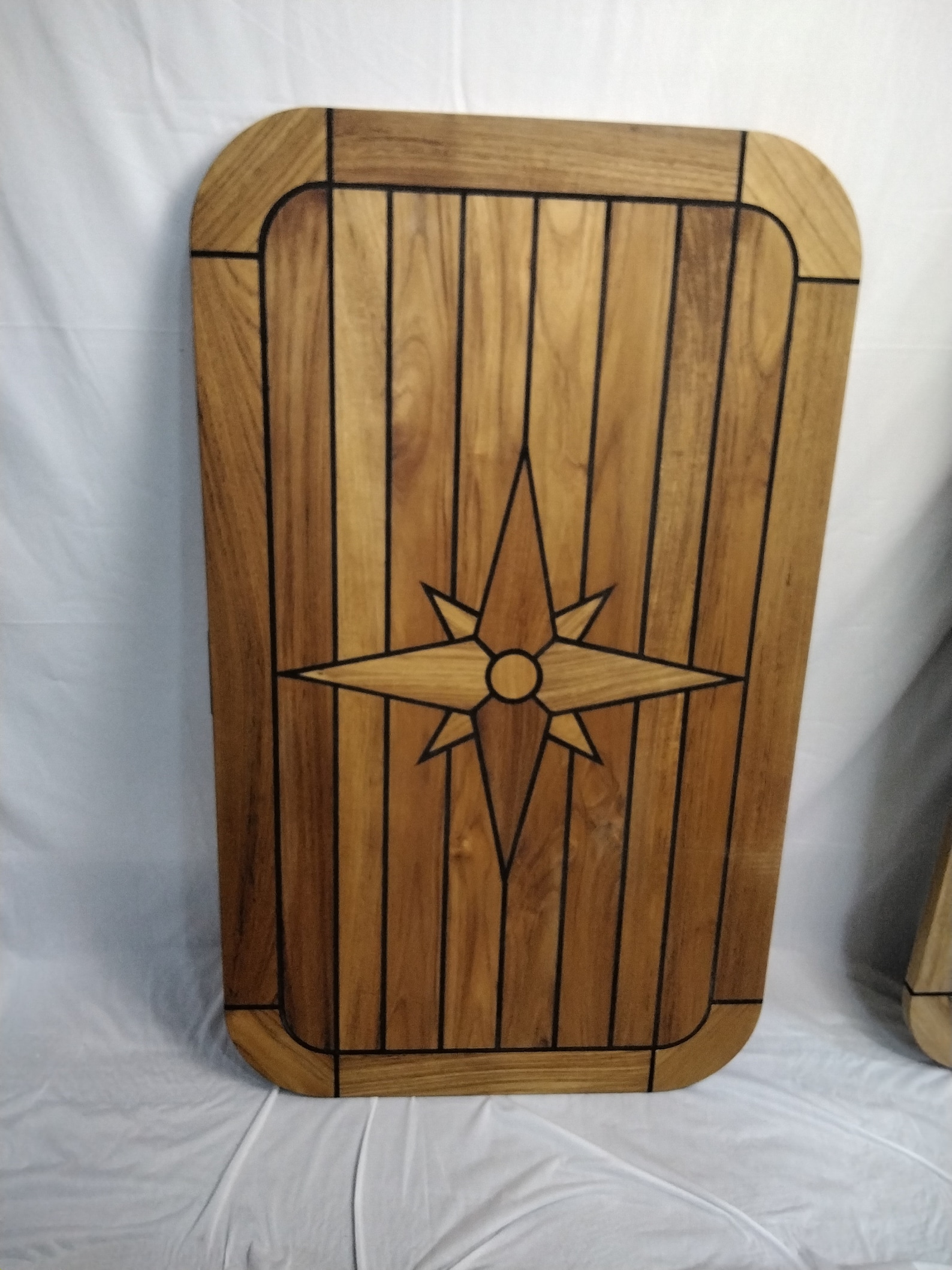 Teak Boat Table Tops W/ Compass Rose Inlay - Very Nice! 2 Styles, 5 ...