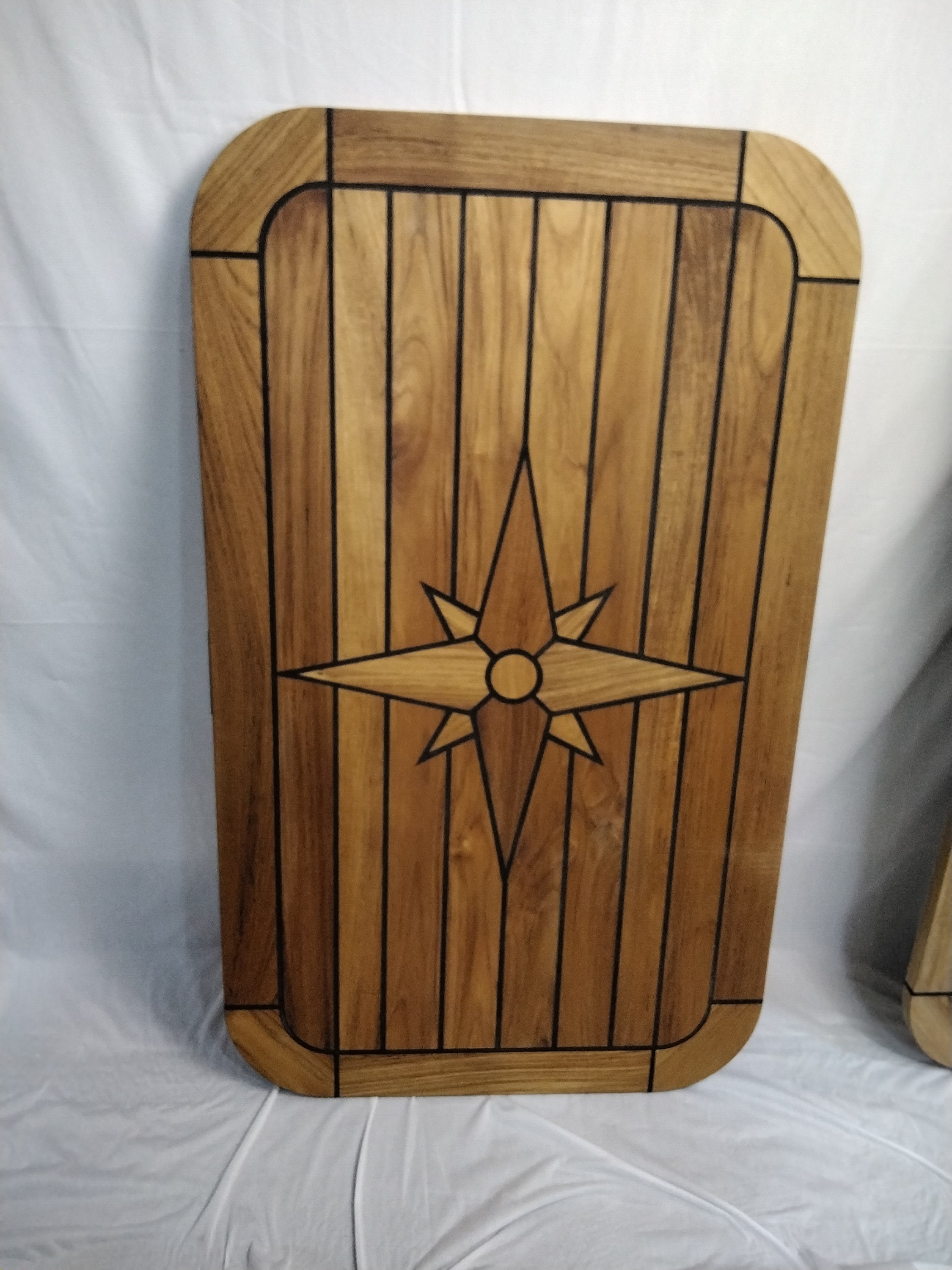 Teak Boat Table Tops W/ Compass Rose Inlay - Very Nice! 2 Styles, 5 ...
