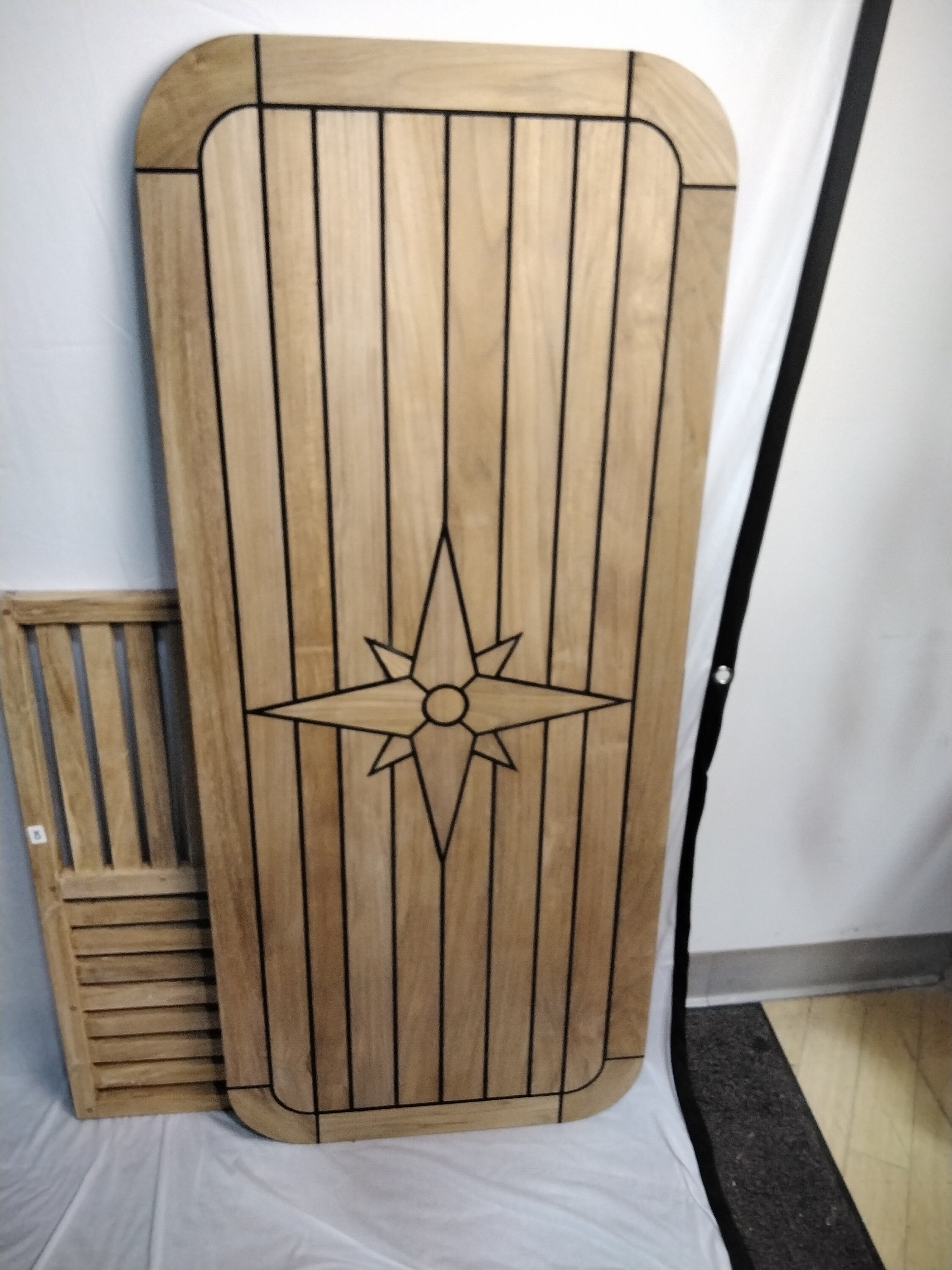 Teak Boat Table Tops W/ Compass Rose Inlay - Very Nice! 2 Styles, 5 ...