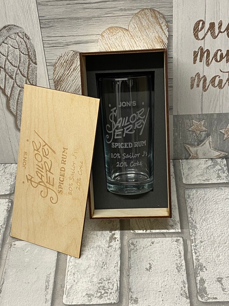 Personalised Sailor Jerry Inspired Rum Glass and Gift Box, Custom Rum ...