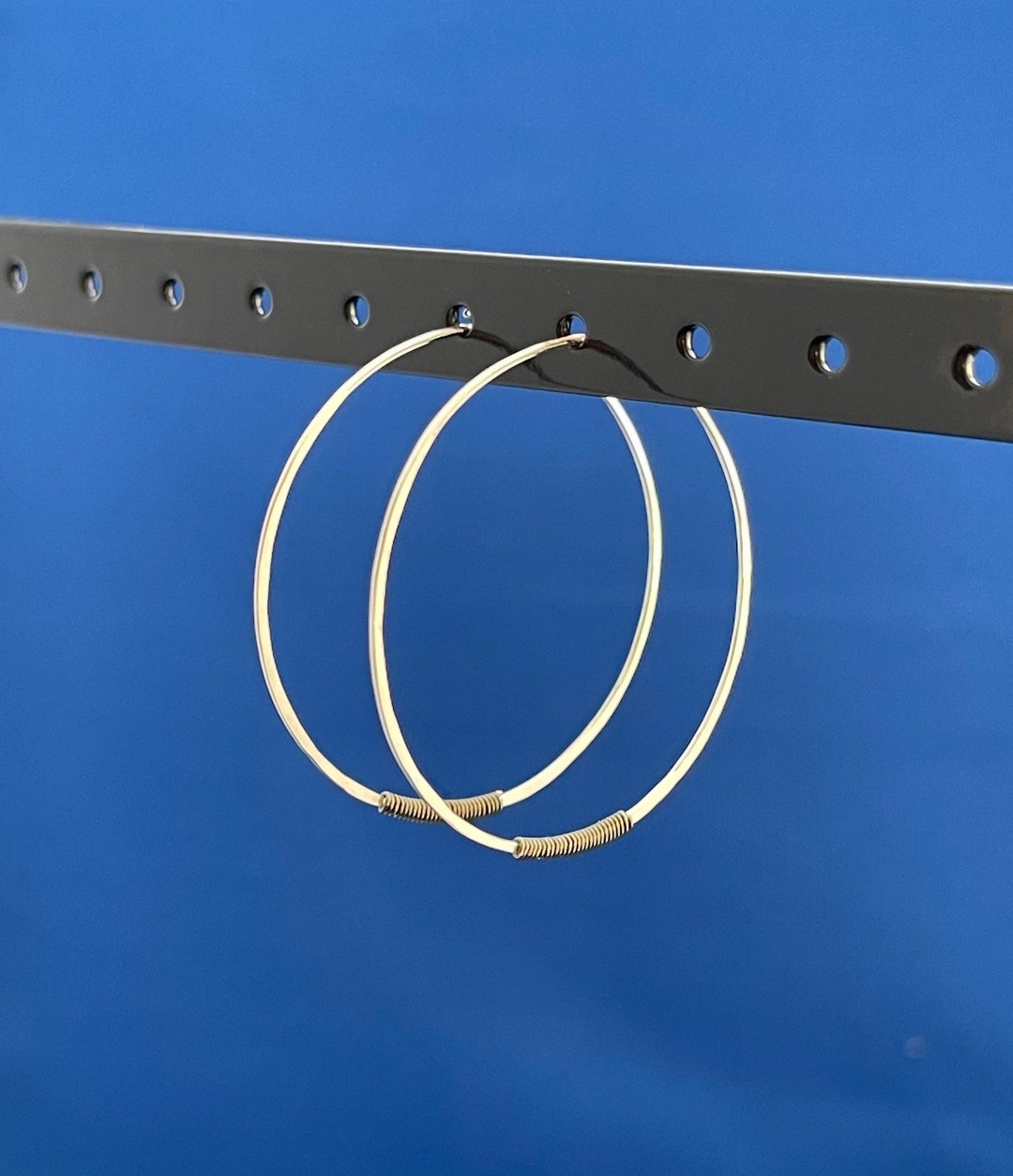 Silver and Gun Metal Hammered and Wire Wrapped Minimalist Hoops - Etsy
