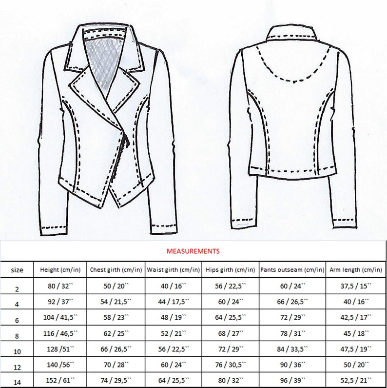 Girls Leather Biker Jacket PDF Pattern Sewing Patterns for | Etsy Canada