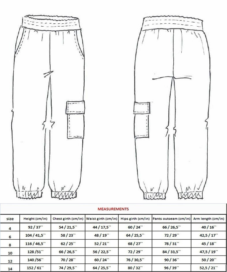 Girls Pants Kargo - Pdf Pattern, PDF Patterns for Girls, Pdf Patterns ...