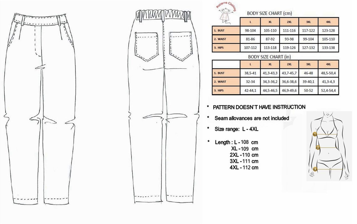 PDF Pattern of Women's Pants PDF Pattern Big Sizes Pdf - Etsy