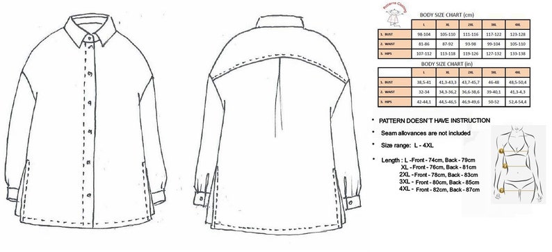 PDF Pattern of Women's Oversized Shirt, PDF Pattern Plus Size Women ...