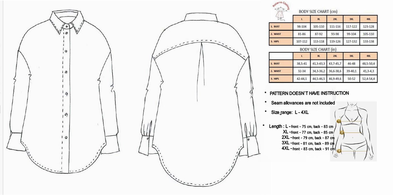 PDF Pattern of Women's Oversized Shirt PDF Pattern Plus - Etsy