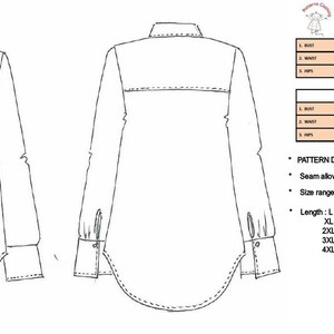 PDF Pattern of Women's Oversized Shirt, PDF Pattern Plus Size Women ...