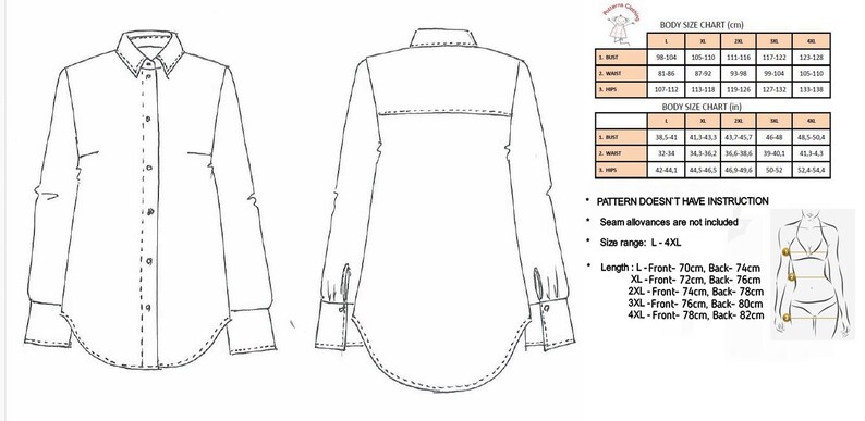 PDF Pattern of Women's Oversized Shirt, PDF Pattern Plus Size Women ...