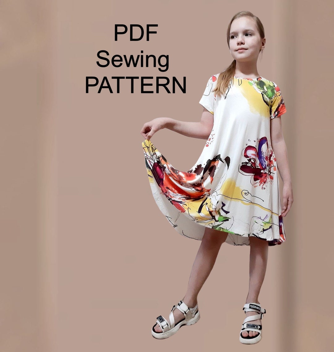 Casual Modal Dress for Girl - PDF Pattern, PDF Pattern for Girls, Pdf ...