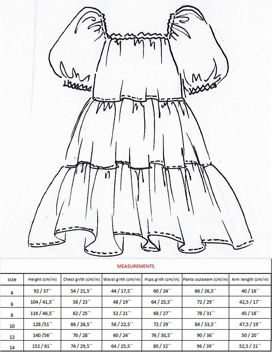 PDF Pattern of Tiered Dress, PDF Pattern for Girls, Pdf Patterns for ...