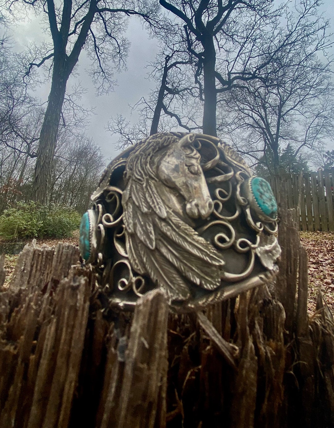 Gary Edwards Silver and Turquoise Horse Cuff - Etsy